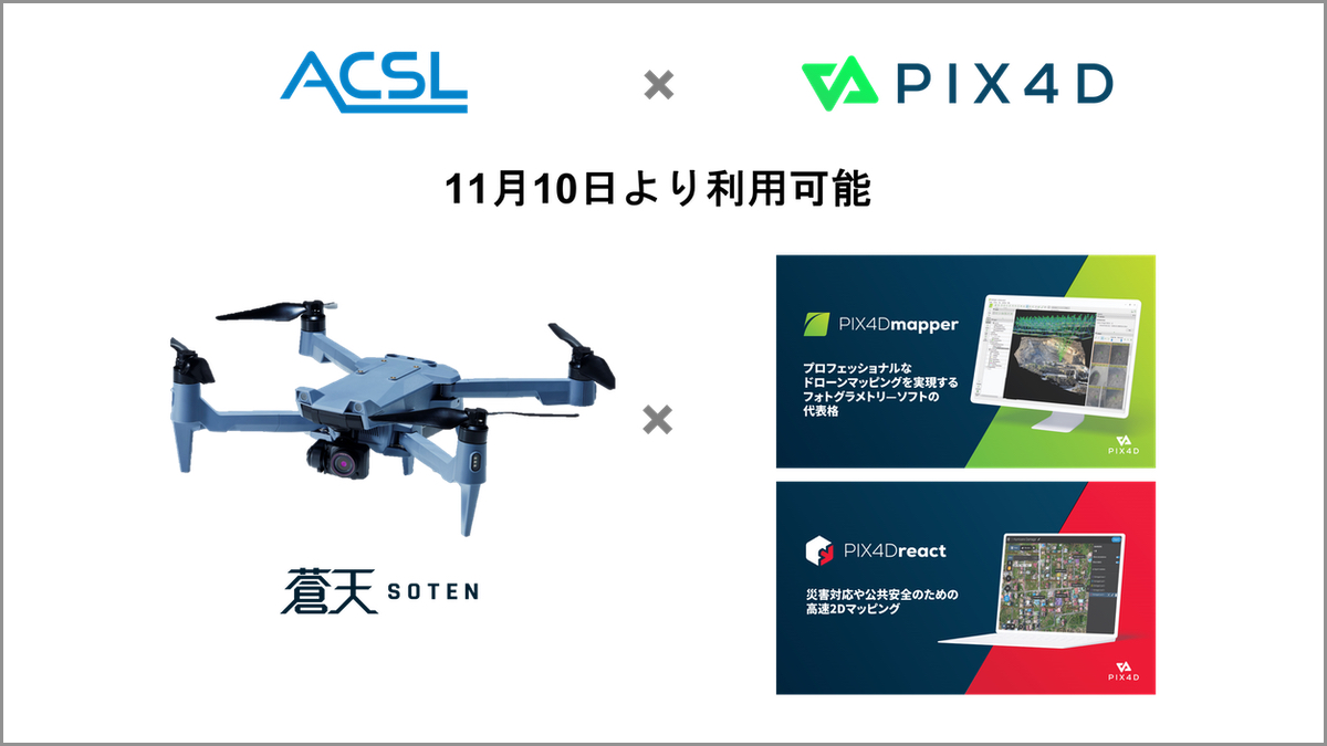 ACSLの小型空撮ドローン「SOTEN」、PIX4DmapperとPIX4Dreactに対応 - ドローンジャーナル